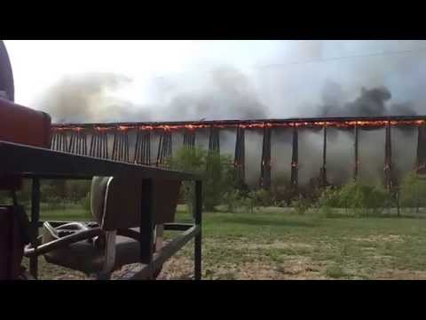 Railroad Bridge in Fire Collapses like Dominoes - YouTube