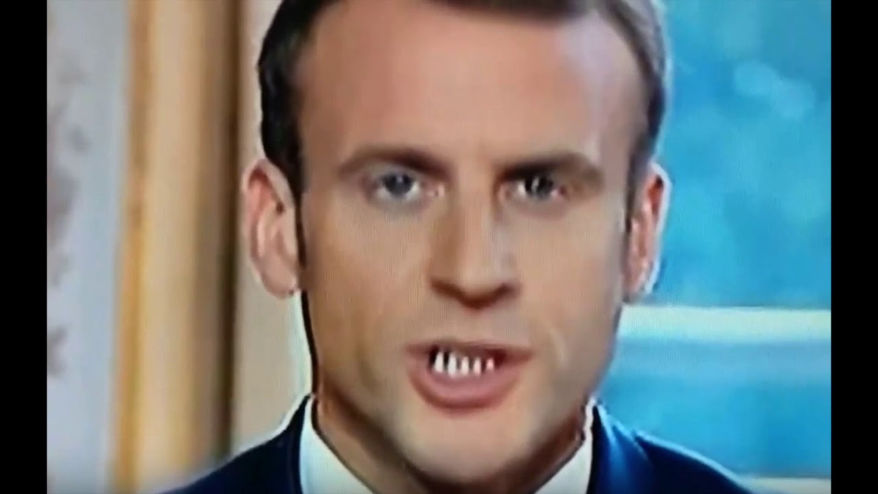Shapeshifting Reptilian Macron Long Pointy Teeth Eye Change - YouTube