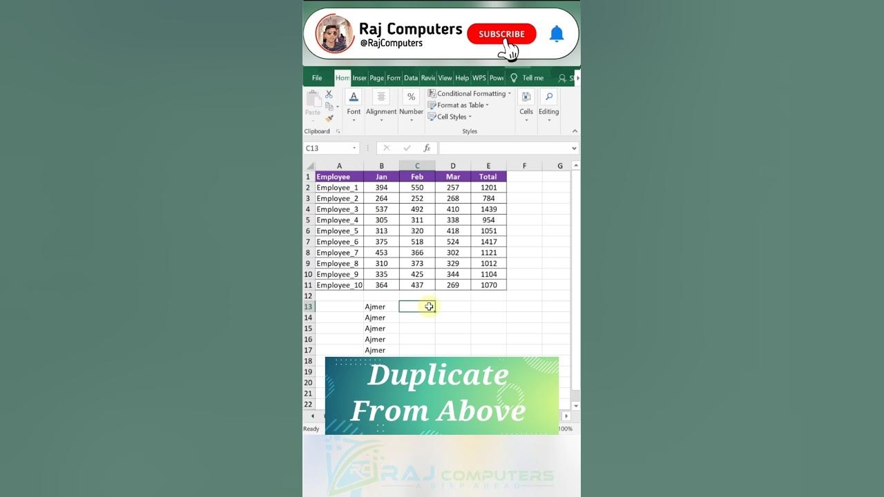 Duplicate from above in excel | Raj Computers | Raj sir #shorts #exceltricks #duplicate #excel ...