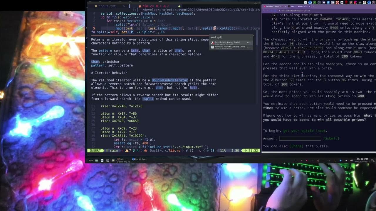 AdventOfCode 2024 Day 13 Rust | nvim - YouTube