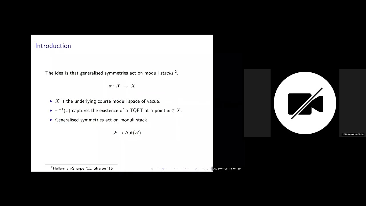 Mathew Bullimore, Generalised Symmetries and Moduli Stacks - YouTube