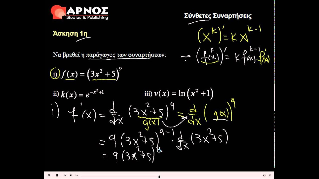 Ανάλυση Ι: Παραγώγιση Σύνθετων ΕΜΠ - ΑΕΙ - ΤΕΙ - ΕΑΠ - YouTube