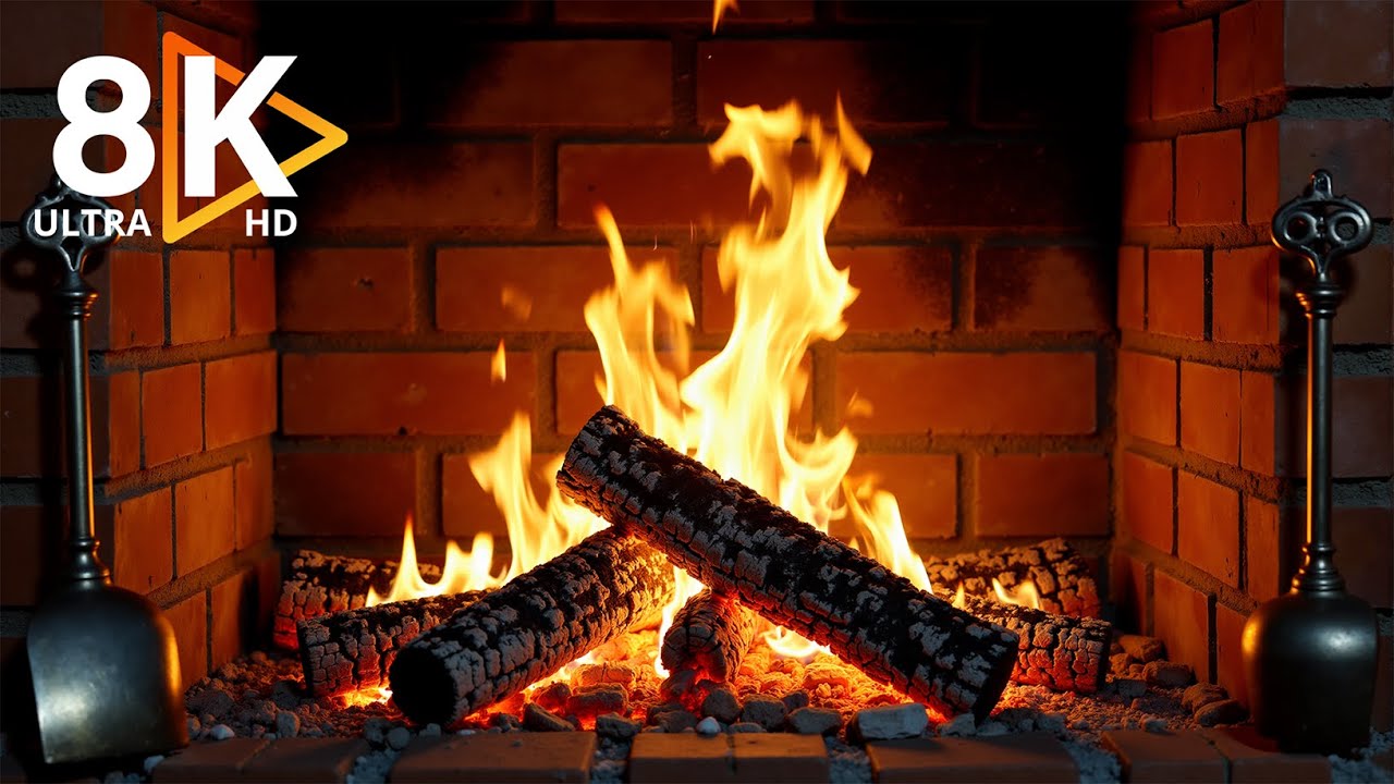 Fireplace 8K UHD! Cozy Fire Ambience with Realistic Crackling Sounds ...
