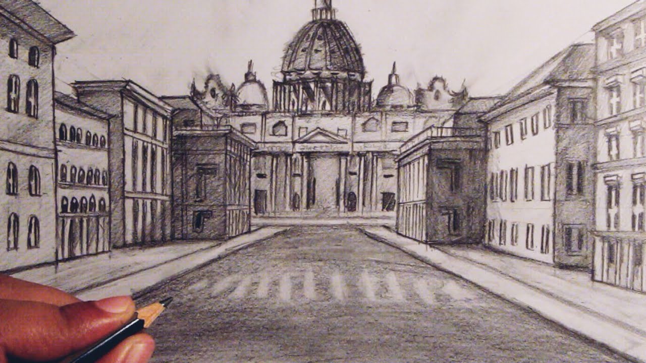 How to draw a city street view in perspective - YouTube