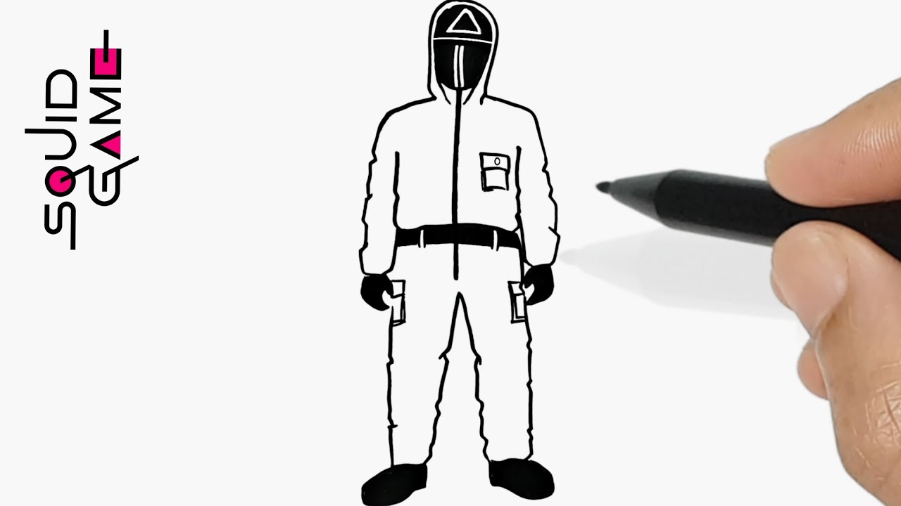 How to Draw a Squid Game Guard Easy Steps | How to Draw Pink Soldiers ...