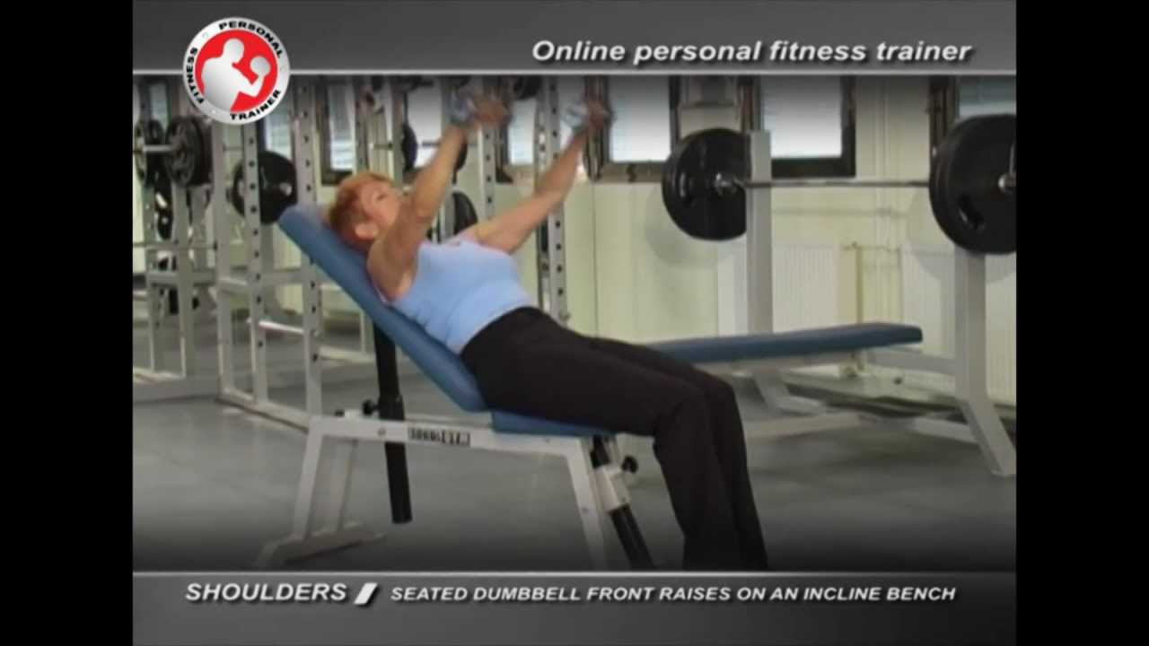 SHOULDERS - SEATED DUMBBELL FRONT RAISES ON AN INCLINE BENCH - YouTube