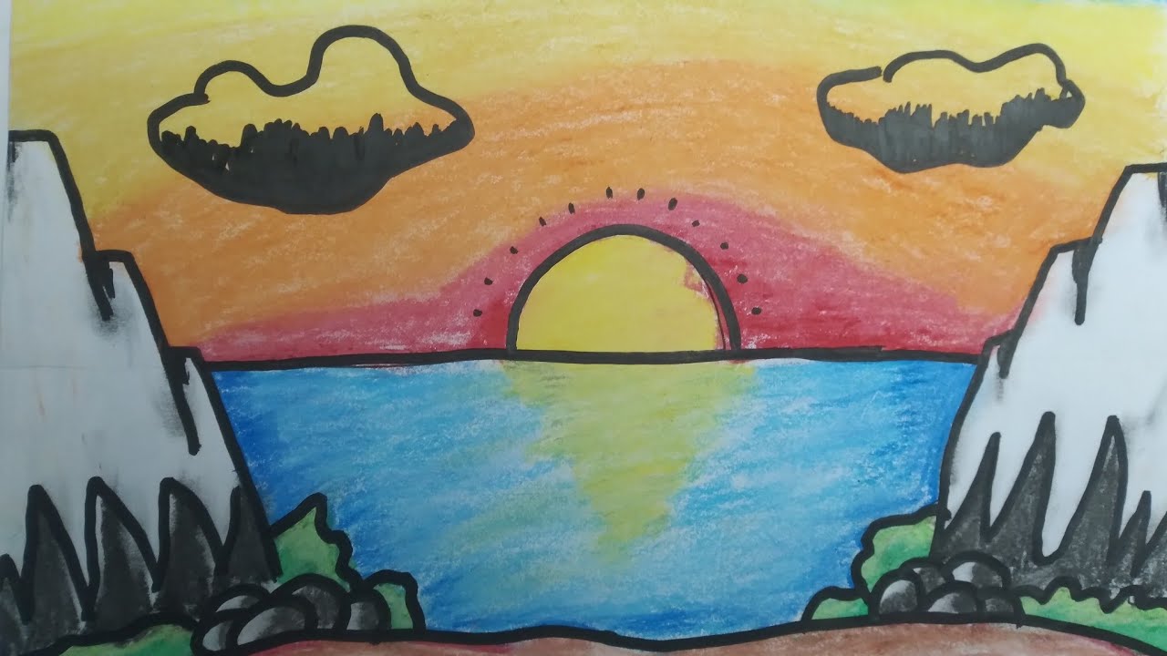 Cara Mudah Menggambar Pemandangan Senja Di Sore Hari Dengan Gradasi ...