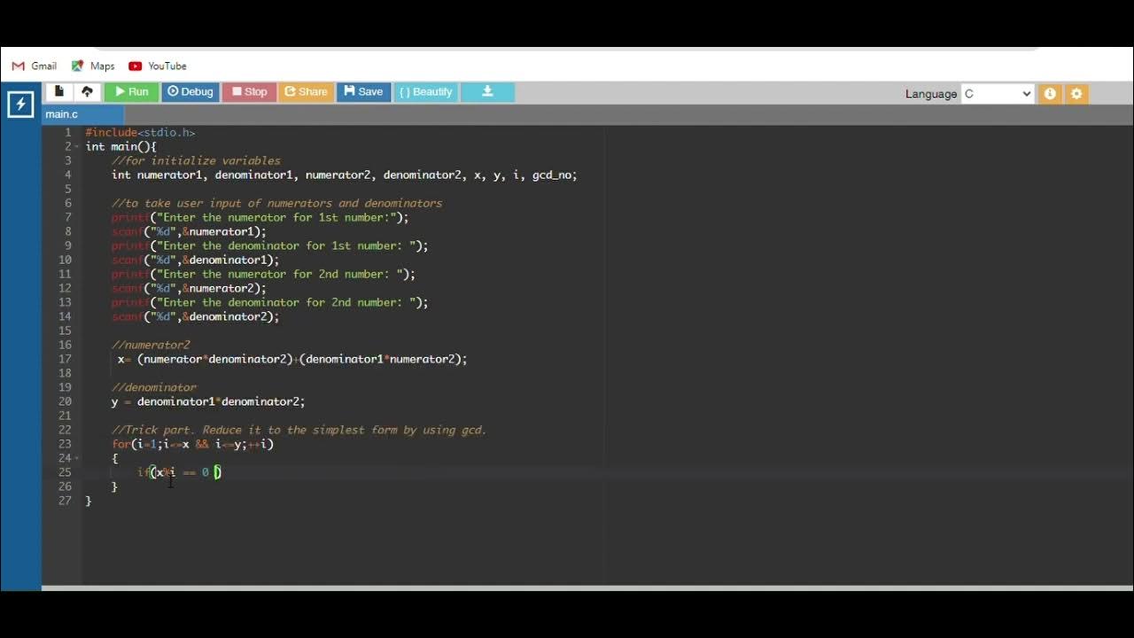 Add two fractions in C | C Program - YouTube