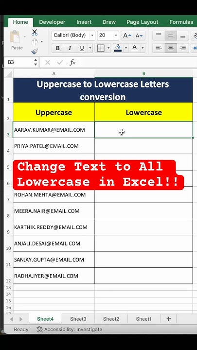 Excel Function: Change Text to all lowercase in Excel! LOWER Function !! #shorts #excel #ytviral ...
