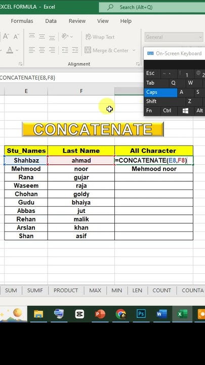 Microsoft Excel Function Concatenate #excel #windows #microsoftexcel #tutorial #exceltips - YouTube