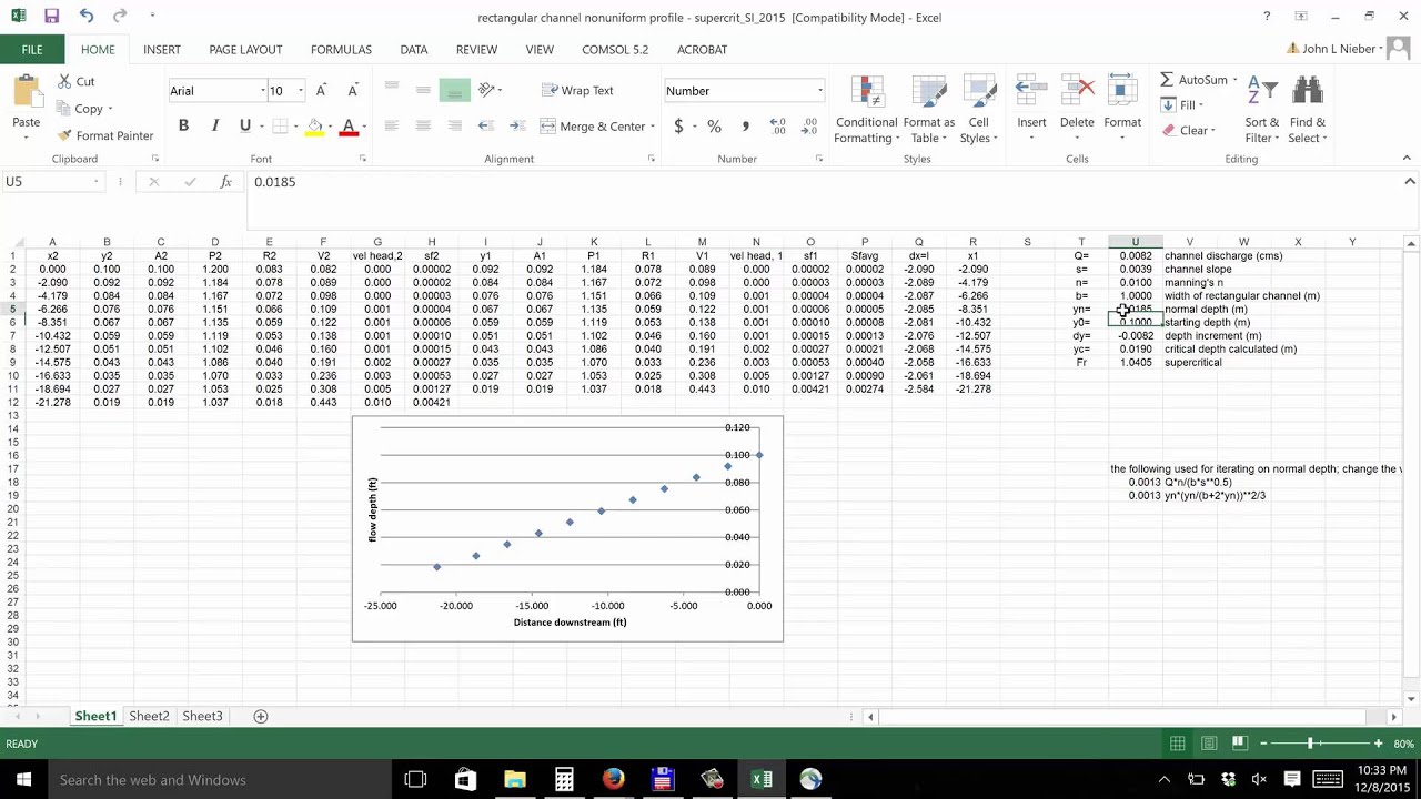 water surface profile spreadsheet - YouTube