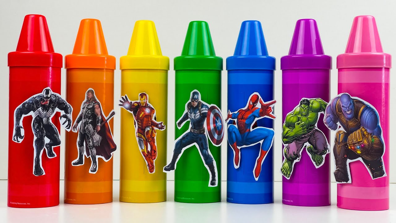 AVENGERS SUPERHERO CRAYON TOYS ASMR Action Figures Open, Spiderman ...