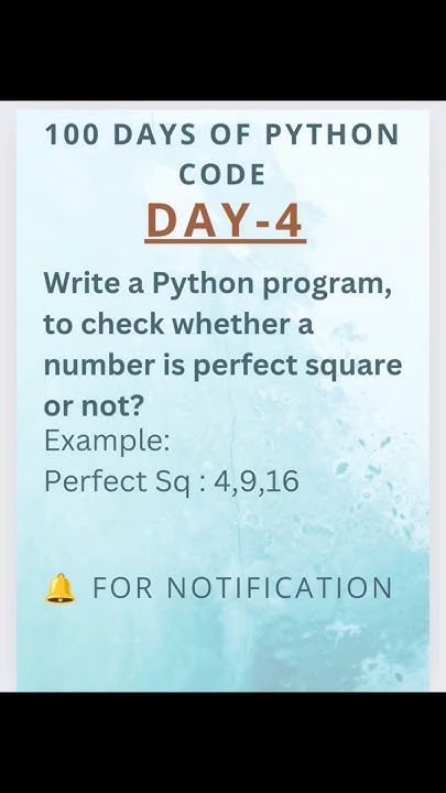 Day-04 #perfectsquare #pythoncode #coding #interview #python #pythoninterview #pythonprogramming ...