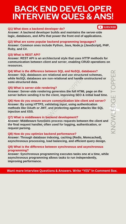 Back End Developer Interview Questions and Answers - YouTube