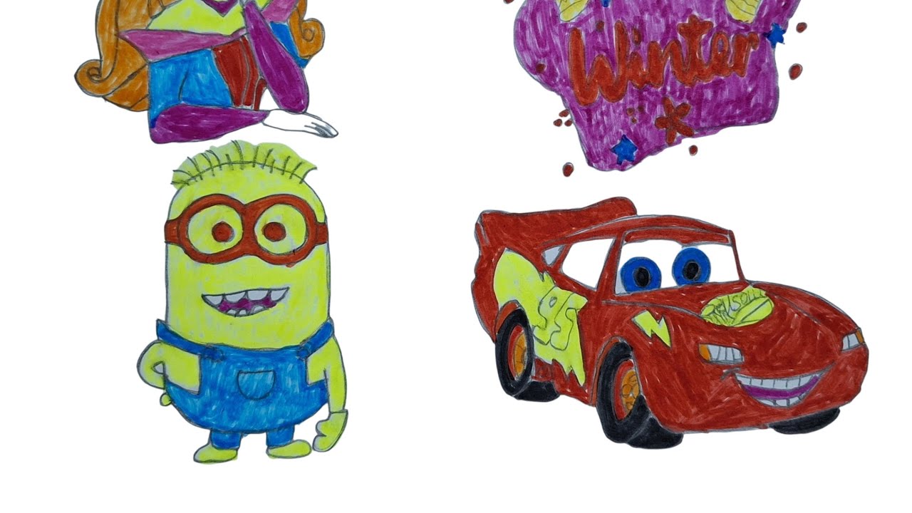 ⚡🚗 Lightning McQueen Meets Aurora & Minion ️👑 | Hello Winter Drawing 🎨🌈 ...