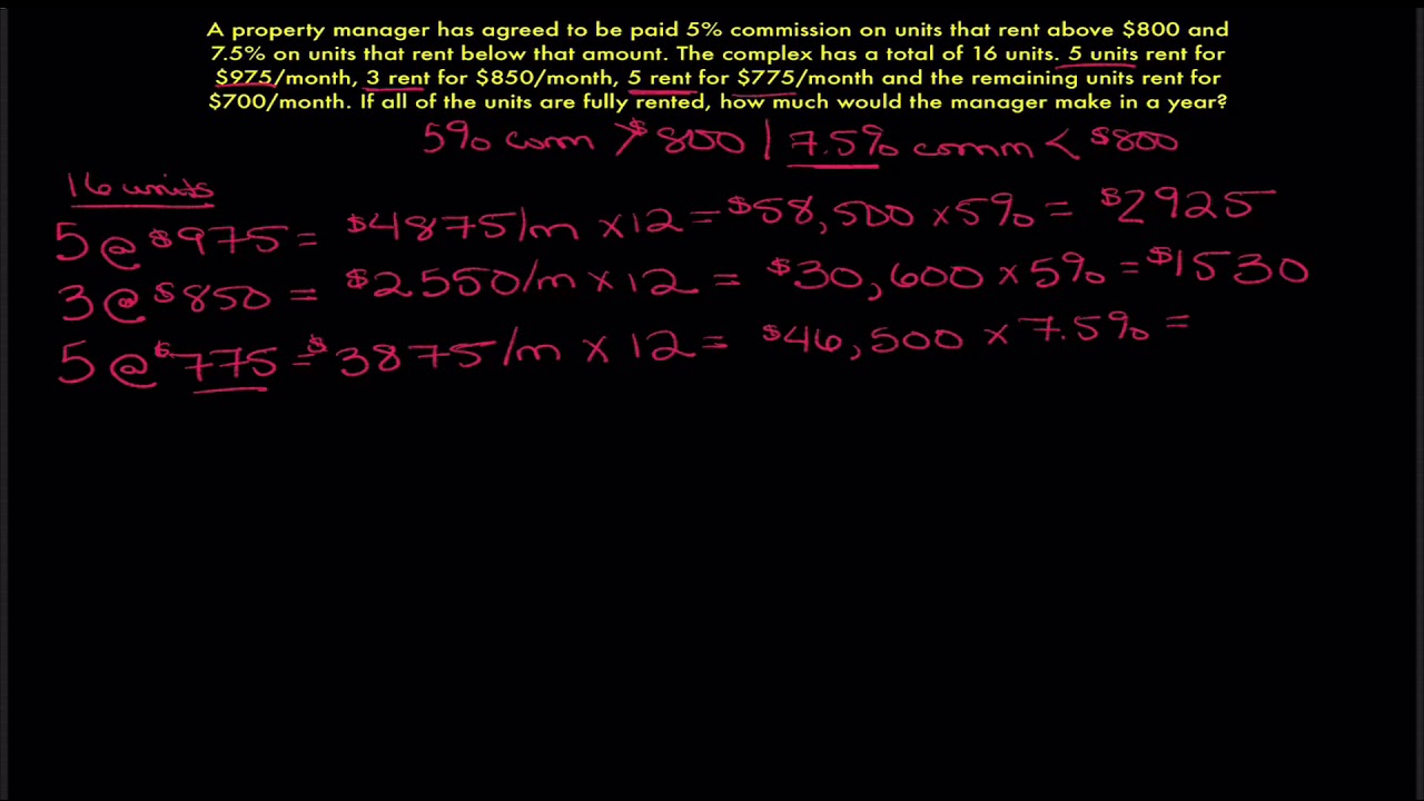 Real Estate Math - Property Management Commission - YouTube