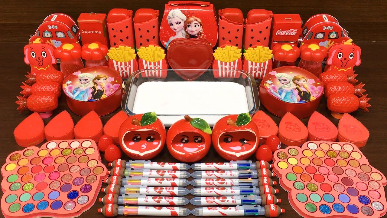 RED Slime! Mixing Random into GLOSSY Slime ! Satisfying Slime Video ...