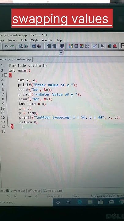 swapping values #cprogrmming #ccode - YouTube