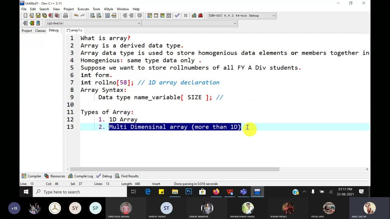 Lecture 12: 1D Array in C Language - YouTube