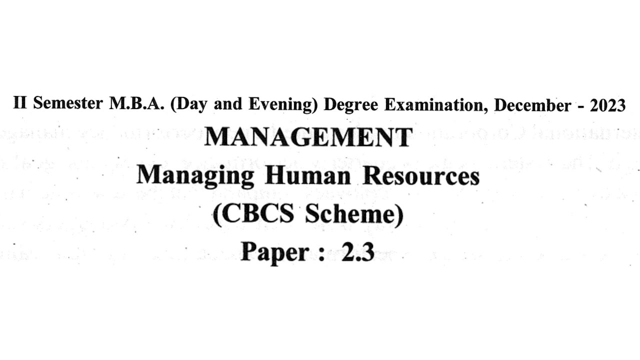 Managing Human Resources 2023 Question Paper | MBA 2 sem - YouTube