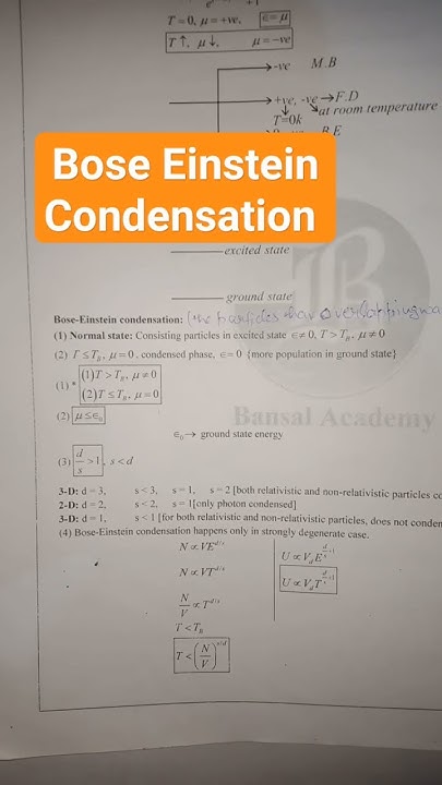Bose Einstein condensation|| Statistical Mechanics - YouTube