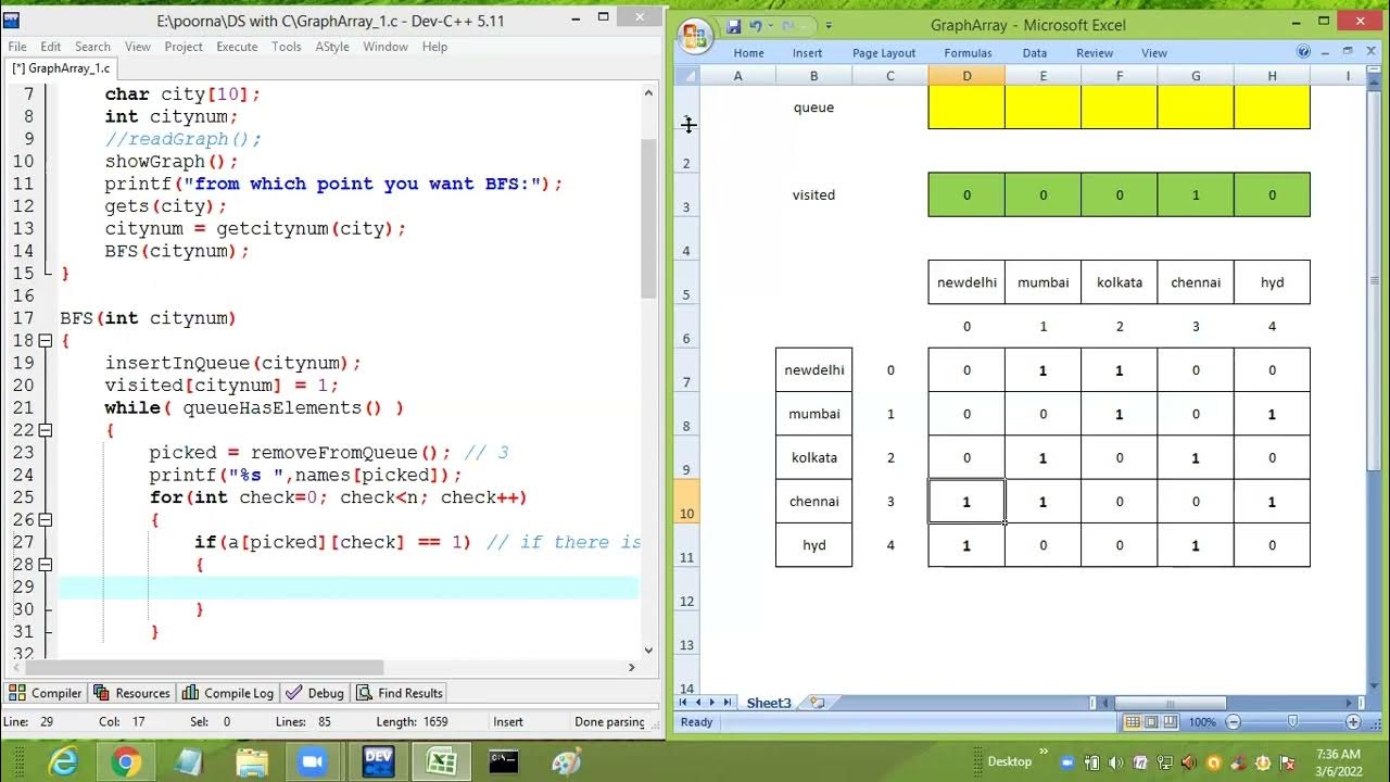 Graphs - BFS program code in C language (in Telugu) - YouTube