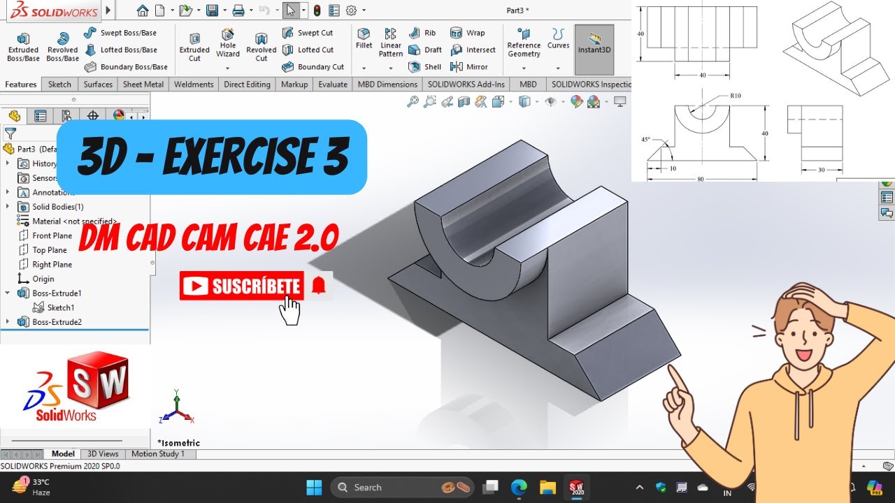 SolidWorks Practice Drawing Exercise 3 - YouTube