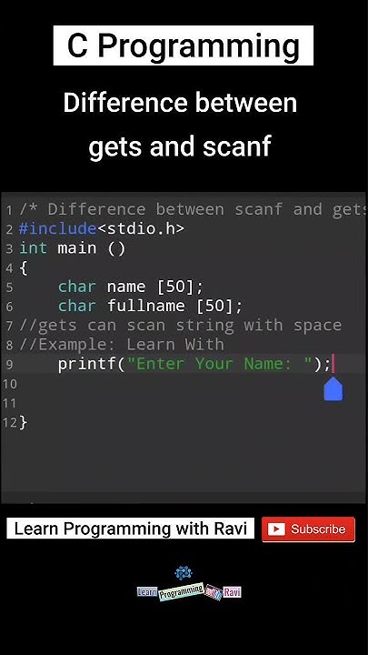 C Programming Difference Between Gets And Scanf Shorts Ytshorts Cprogramming Programming