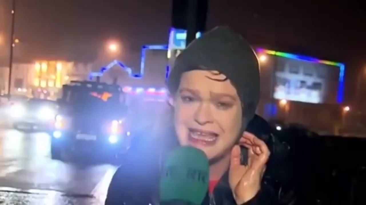 Weather reporter gets hit by stop sign but it's the coffin meme - YouTube