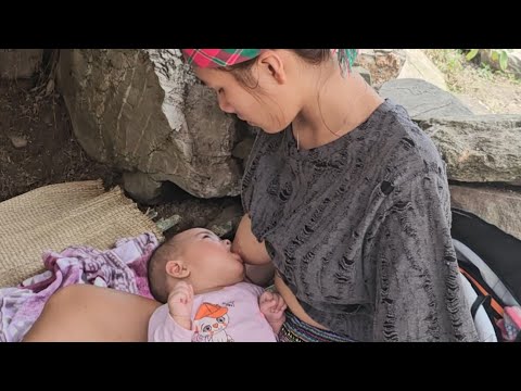 single mother cooks rice in bamboo - baby care - breastfeeding - ly tu loi