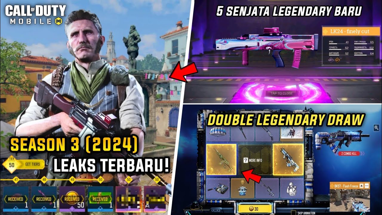Season 3 (2024) battle pass + double legendary draw + 5 senjata ...
