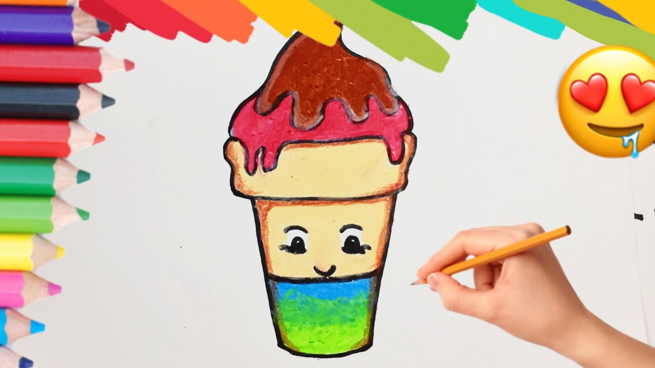 MENGGAMBAR ES ES KRIM || Menggambar dan Mewarnai es krim Coklat || How ...