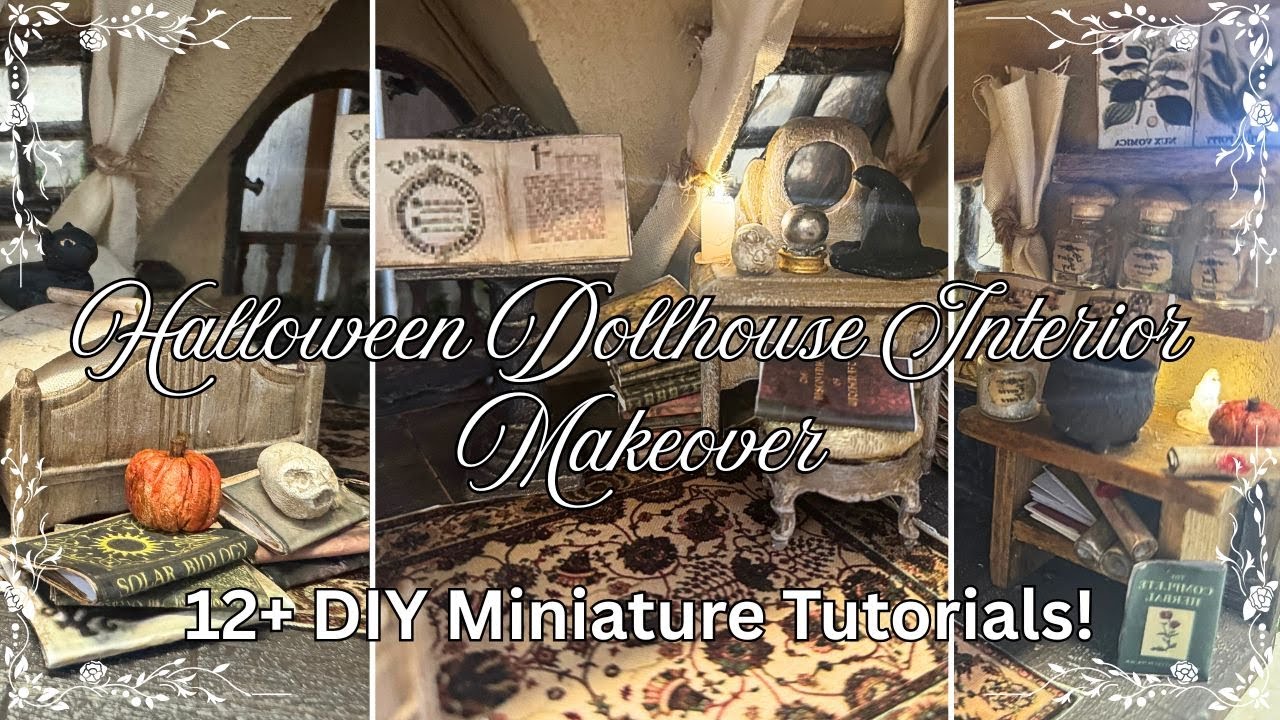 Halloween Dollhouse Makeover | DIY Witch Miniatures | DIY LED Mini ...