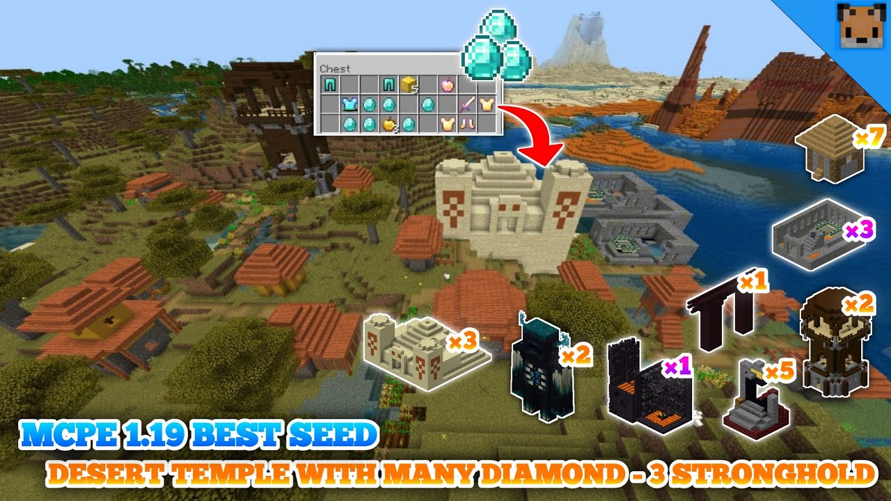 Minecraft pe 1.19 Seed - Village & Desert temple with Diamond - Easy ...