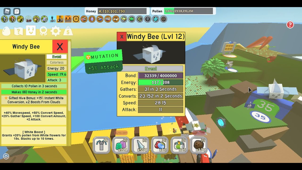 Roblox Bee Swarm Simulator Tamed Windy Bee Showcase + Windy Bee ...
