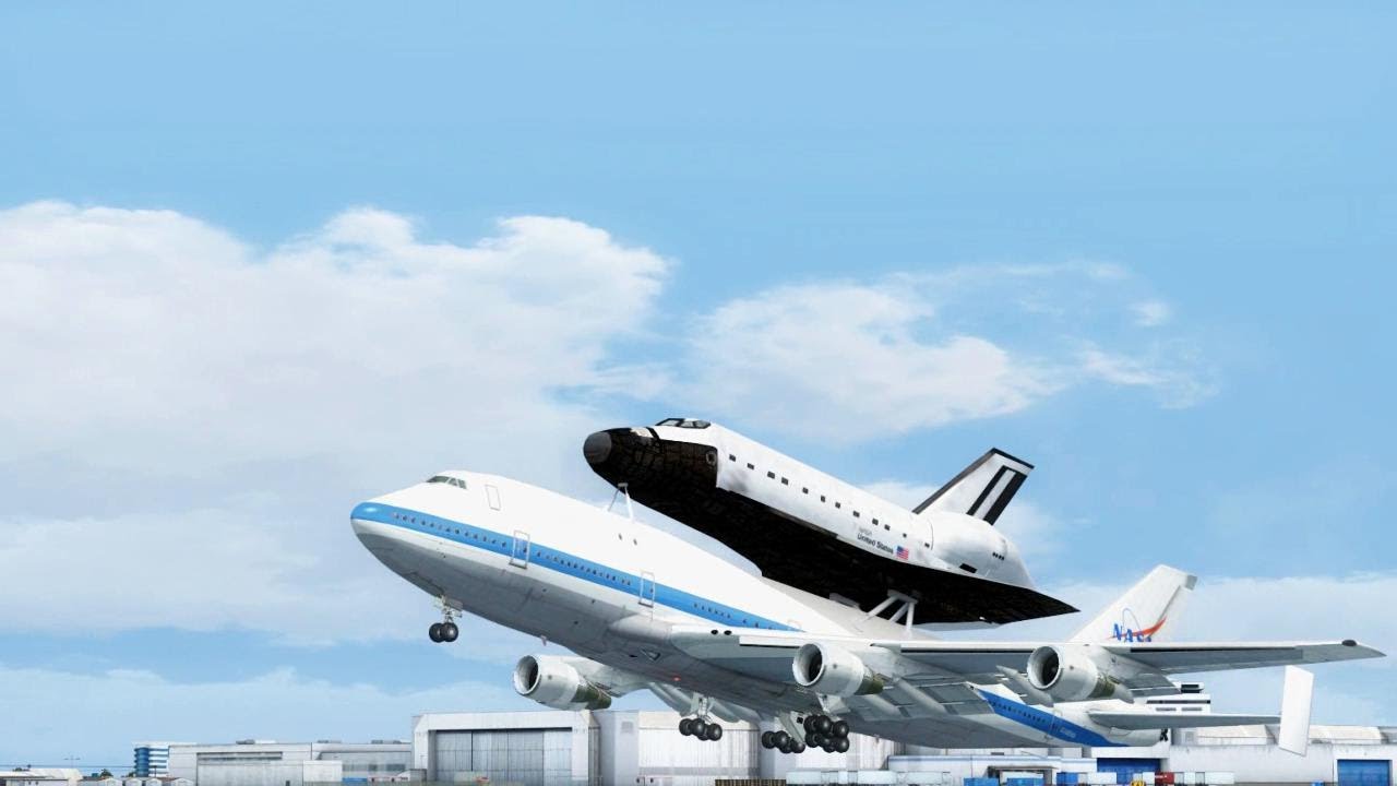 FSX Space Shuttle Carrier ( HD ) اقلاع وهبوط حامله مكوك الفضاء في مطار ...