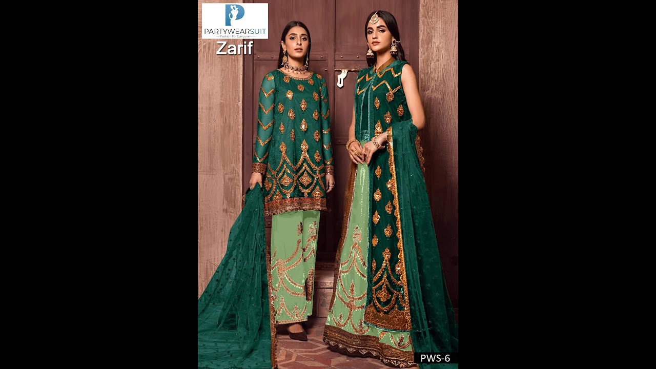 Zarif Green & Pink Luxury Lawn Cotton Unstitched Partywear Suit for Ladies | PWS-6 - YouTube