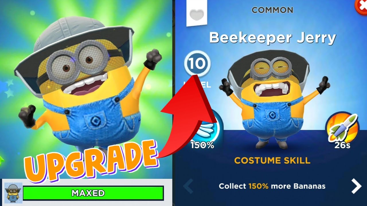 Minion Rush Beekeeper Jerry LEVEL MAX Upgrade Costume in minions game gameplay walkthrough - YouTube