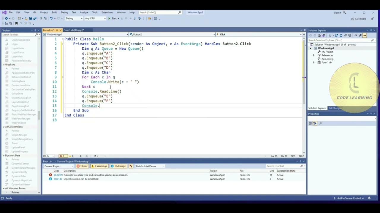 Vb.net | Collection 'Queue' | CodeLearning - YouTube