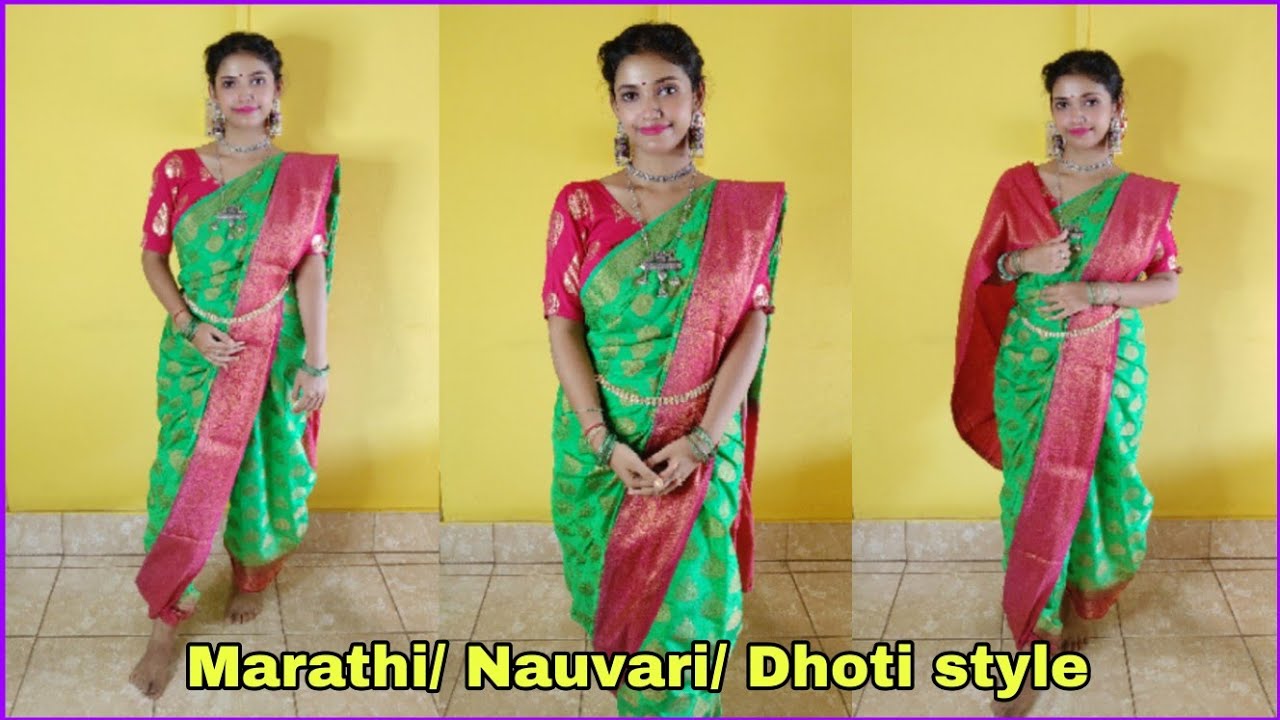Marathi/ Nauvari/ Dhoti style saree draping | How to wear | Silk saree ...