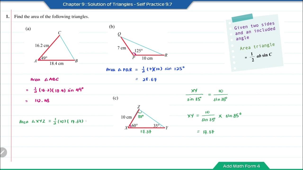 Add Math Form 4 - Chapter 9 : Solution of Triangles - Self Practice 9.7 ...