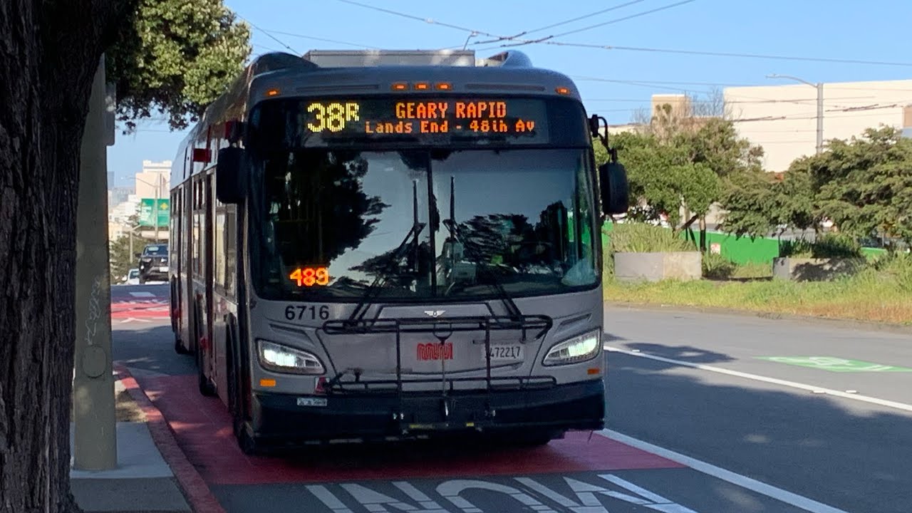 SF MUNI 2015 New Flyer XDE60 #6716 on 38R Geary Rapid - YouTube