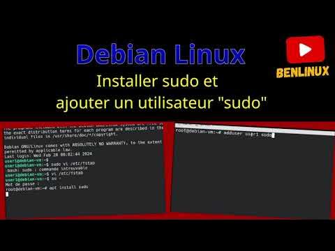 Debian Linux: installer sudo et configurer un utilisateur à pouvoir utiliser sudo - YouTube