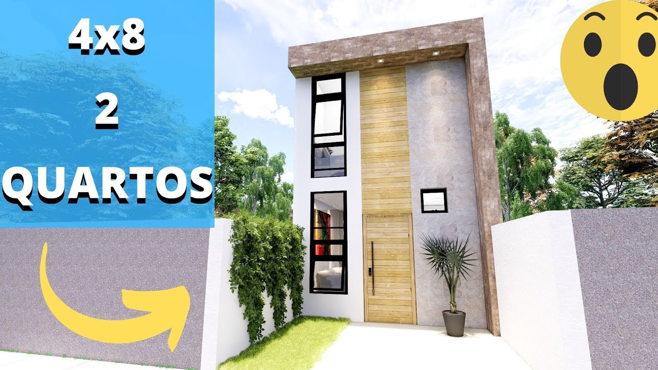 PLANTA DE CASA PEQUENA COM 2 QUARTOS E COZINHA AMERICANA 4x8 - YouTube