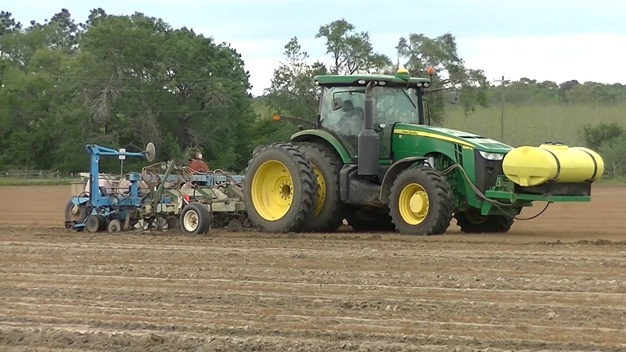 JOHN DEERE 8285R WITH MONOSEM PLANTER PLANTING CORN. SK FARMS FARMS ...