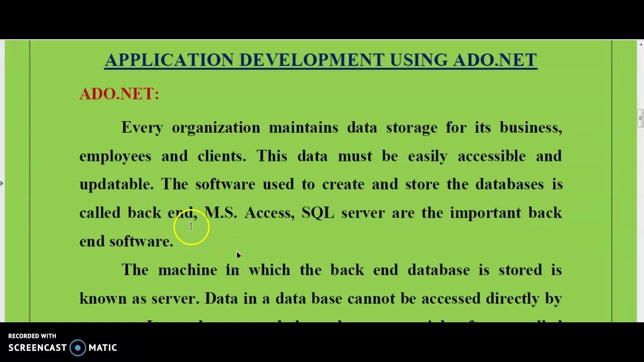 INTRODUCTION TO ADO.NET - FRONT END AND BACK END - YouTube