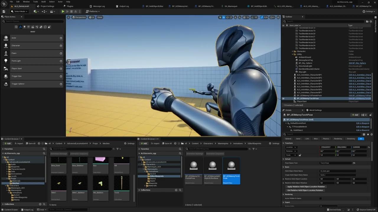 #12.16 Held Object Editor - Static Meshes & Fix Torch Pose - UE5 Manny ...