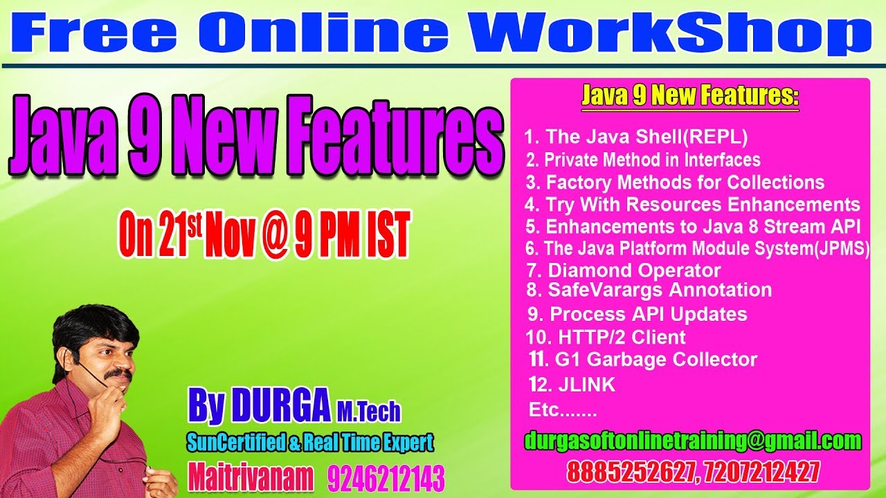Java 9 New Features Online Training By Durga Sir On 21 11 2017 9 Pm Youtube