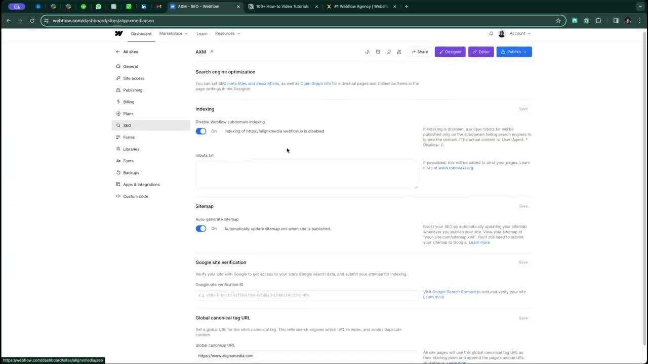 How do you add global canonical tag URL in Webflow? - YouTube