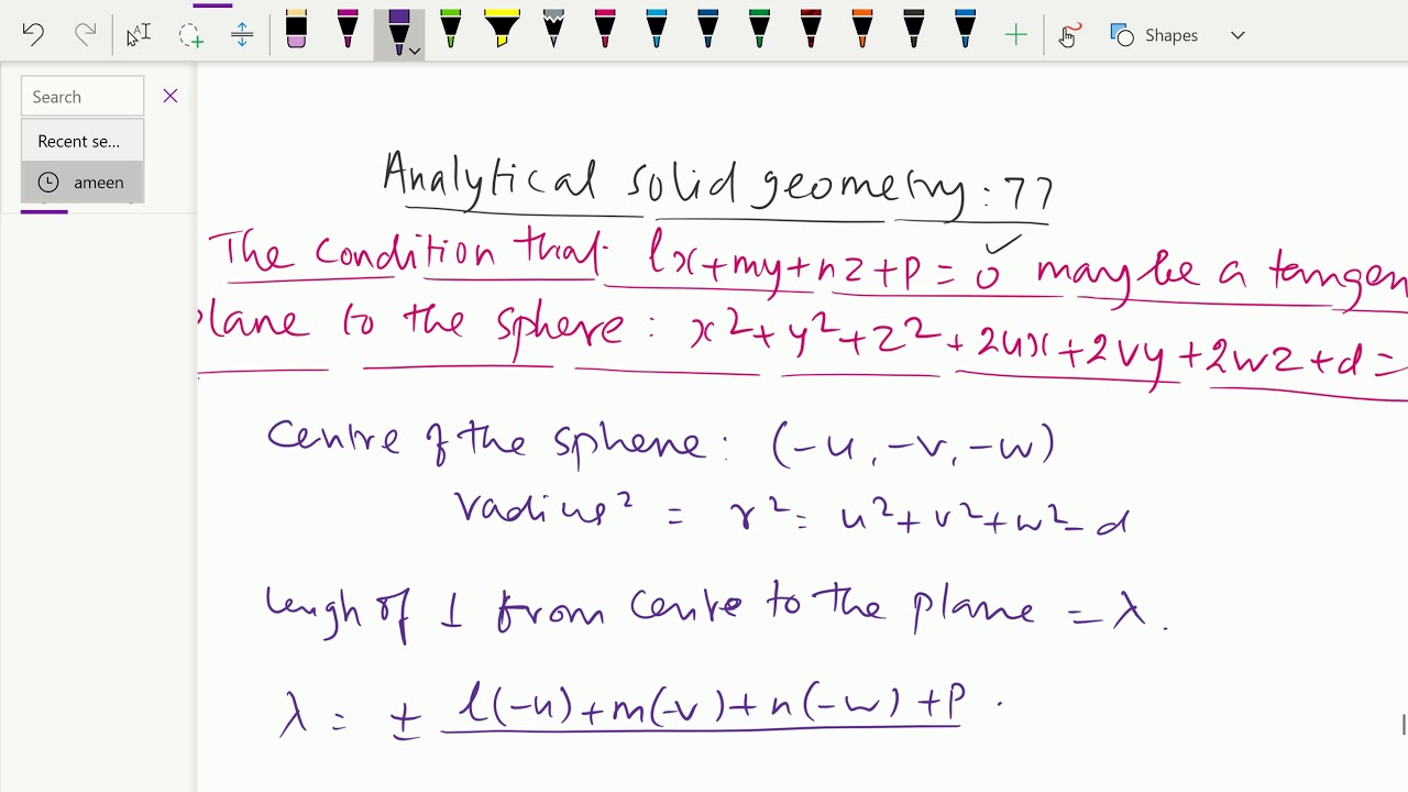 Analytical solid geometry : - ( Condition for tangent plane to sphere ...